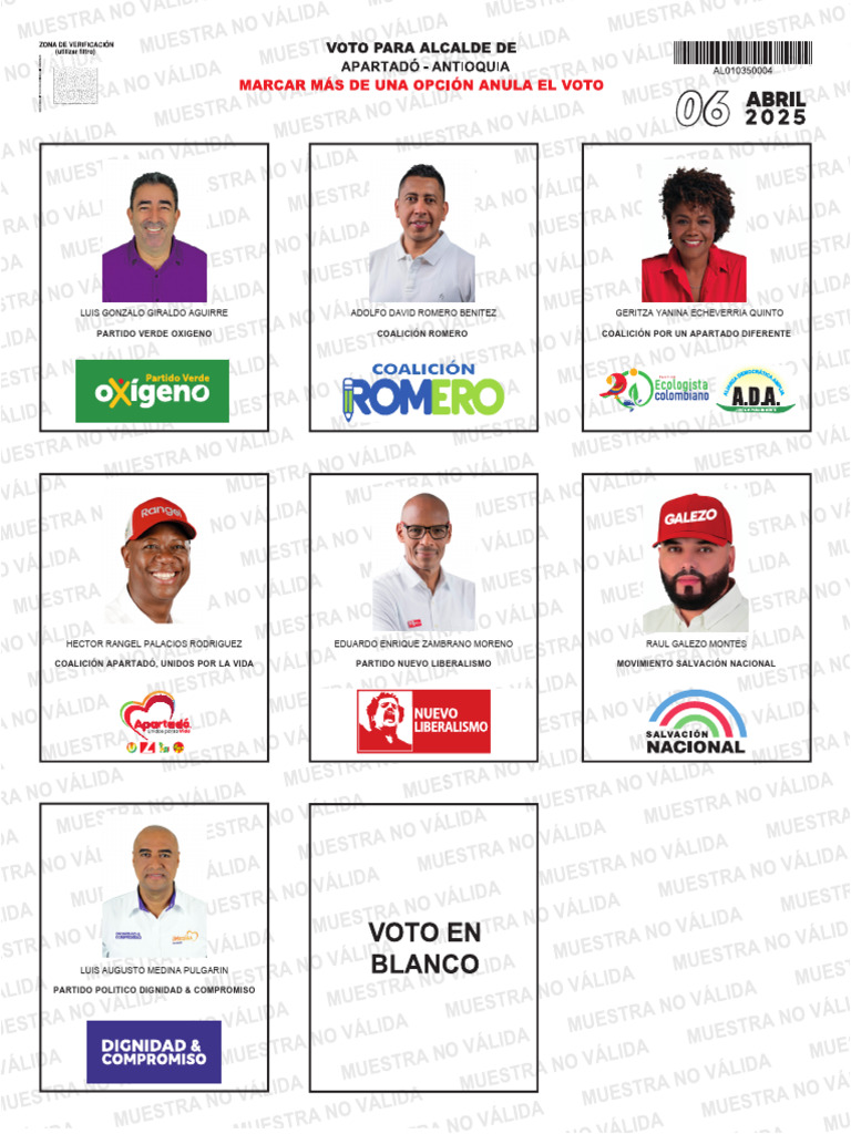 20250326 Tarjeta Electoral Alcalde Apartado Antioquia | PDF