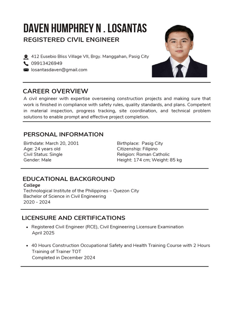 Registered Civil Engineer Profile | PDF