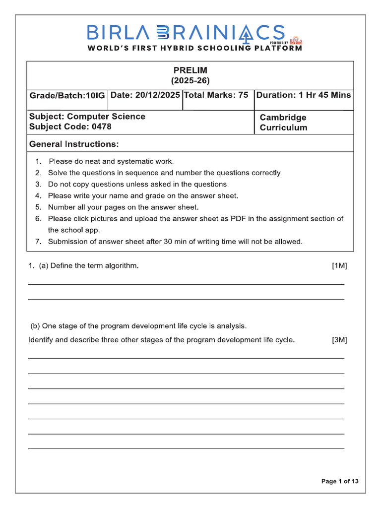 20-12-2025 PM Computer Science Paper 1 (2) | PDF