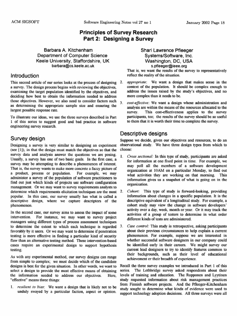 [5] Kitchenham. 2001-2003. Principles of Survey Research Part2 | PDF ...