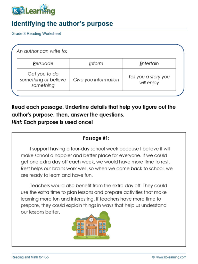 Author's Purpose Worksheets for Grade 3 | PDF | Birthdays