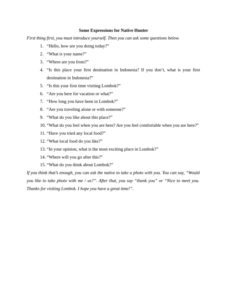 Some Expressions for Native Hunter | PDF
