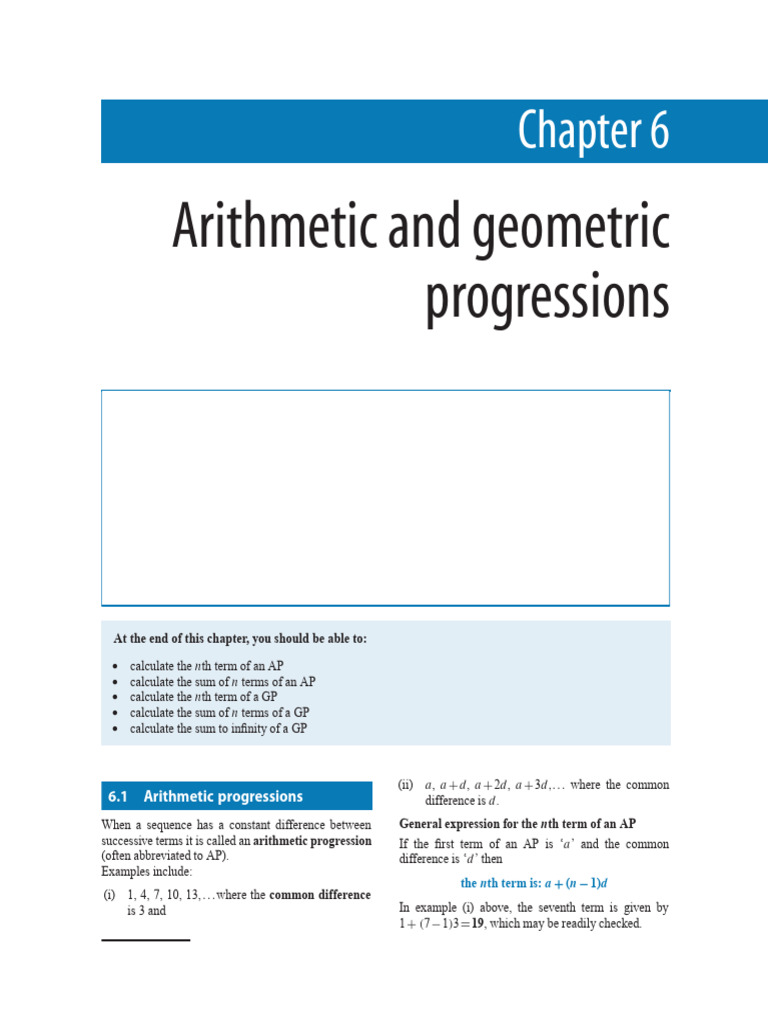 Lecture 6 - Arithmetic & Geometric Progressions | PDF | Mathematical Concepts | Elementary ...