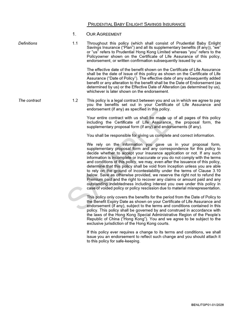 BENLIT_GP PRUDENTIAL BABY ENLIGHT SAVINGS INSURANCE | PDF | Assignment ...