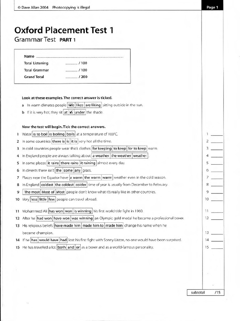 Oup Oxford English Placement Test 1 Compress (1) | PDF