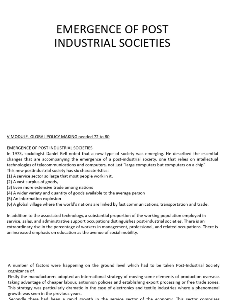Emergence of Post Industrial Societies (1) | PDF | Economies