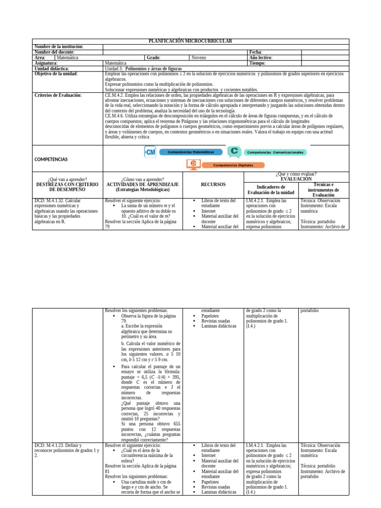 Pud U3 Matematica Noveno | PDF | Matemáticas