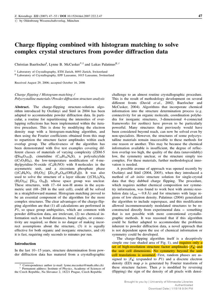 Charge flipping combined with histogram matching to solve complex crystal structures from powder ...