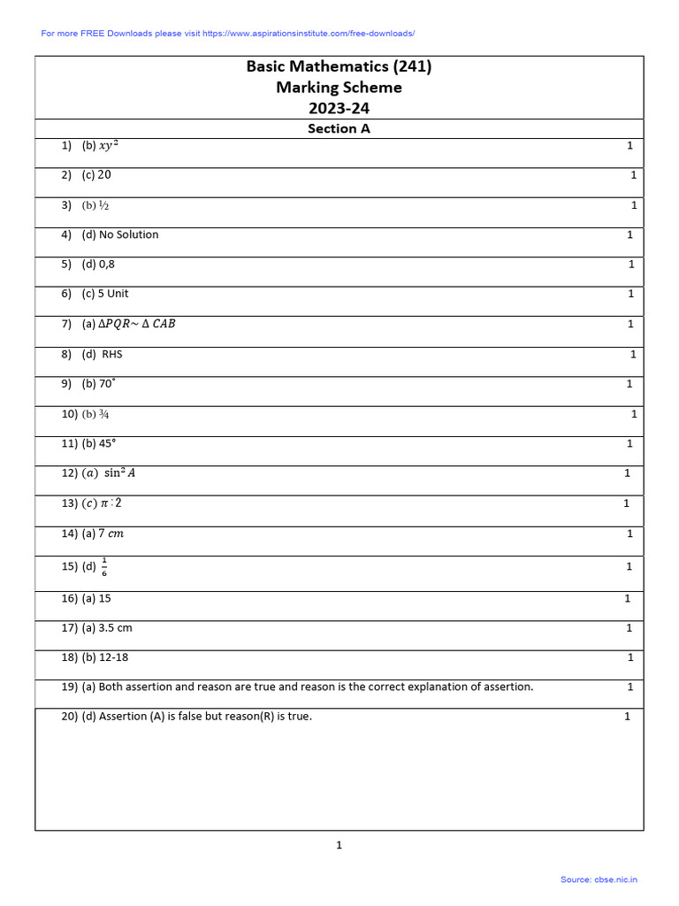 CBSE Sample Paper 2024 Class 10 Maths Basic MS | PDF | Mathematics | Geometry