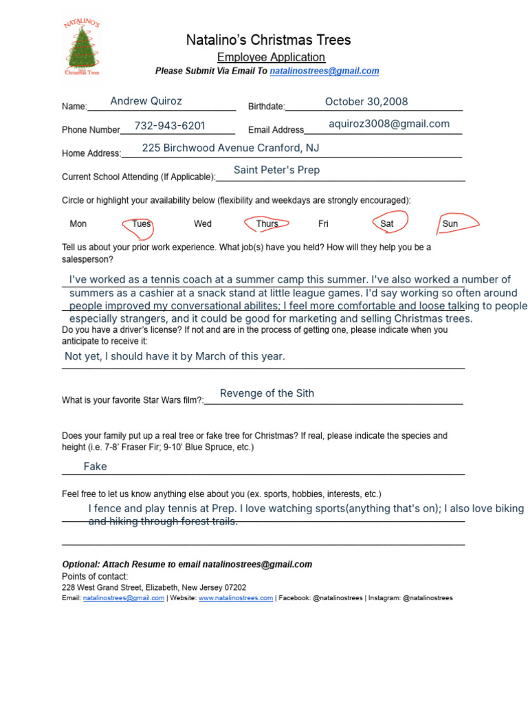 Natalino's Employee Application.docx - Google Docs | PDF