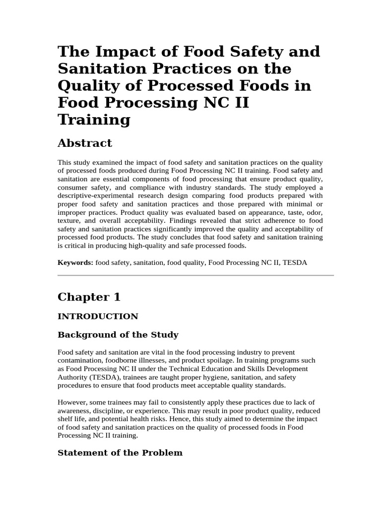 The Impact of Food Safety and Sanitation Practices on the Quality of ...