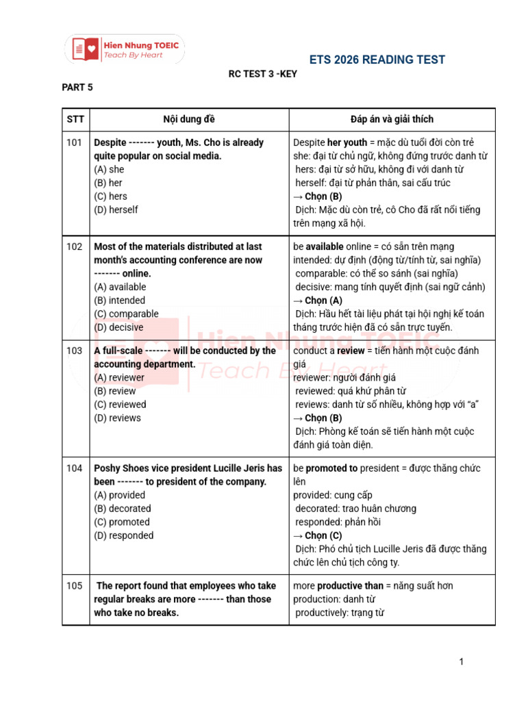 Ets 2026 Reading Test 3 - Key | PDF