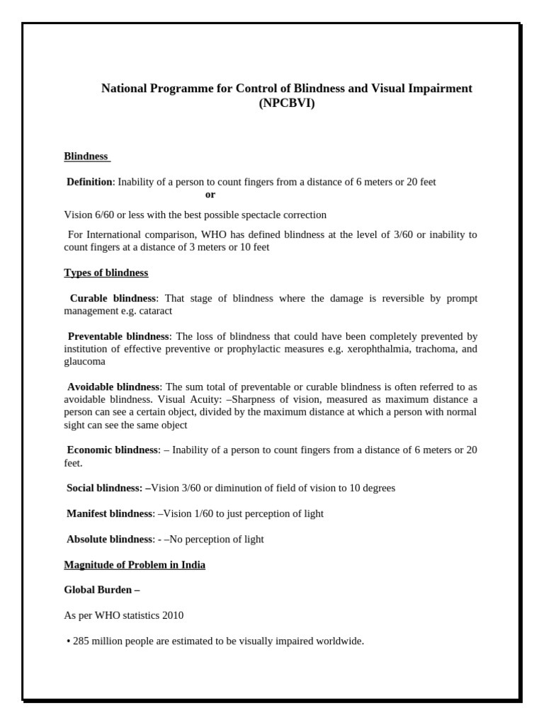 National Programme for Control of Blindness and Visual Impairment | PDF ...