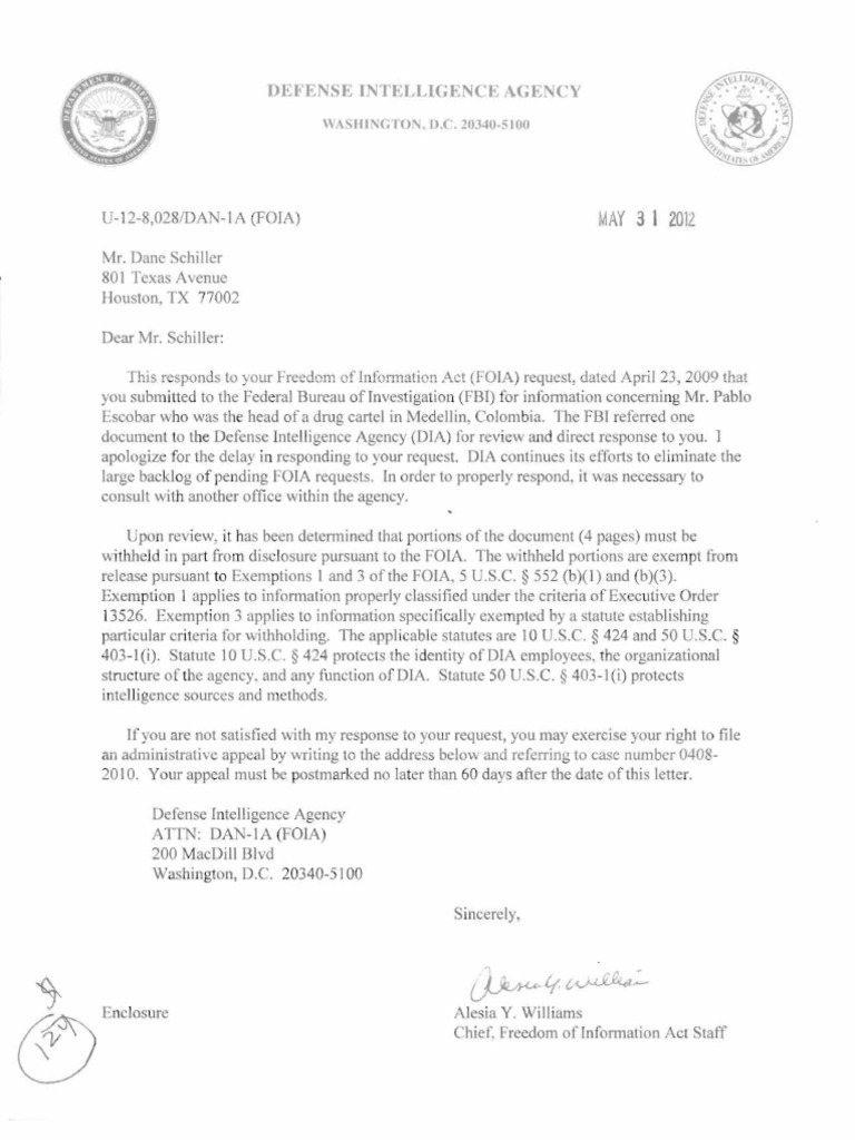 Escobar Letter | PDF | Freedom Of Information Act (United States) | Secrecy