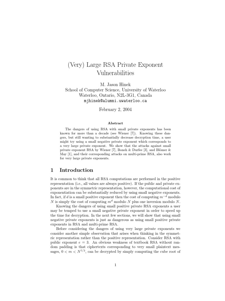 Large RSA Private Exponent | PDF | Exponentiation | Abstract Algebra