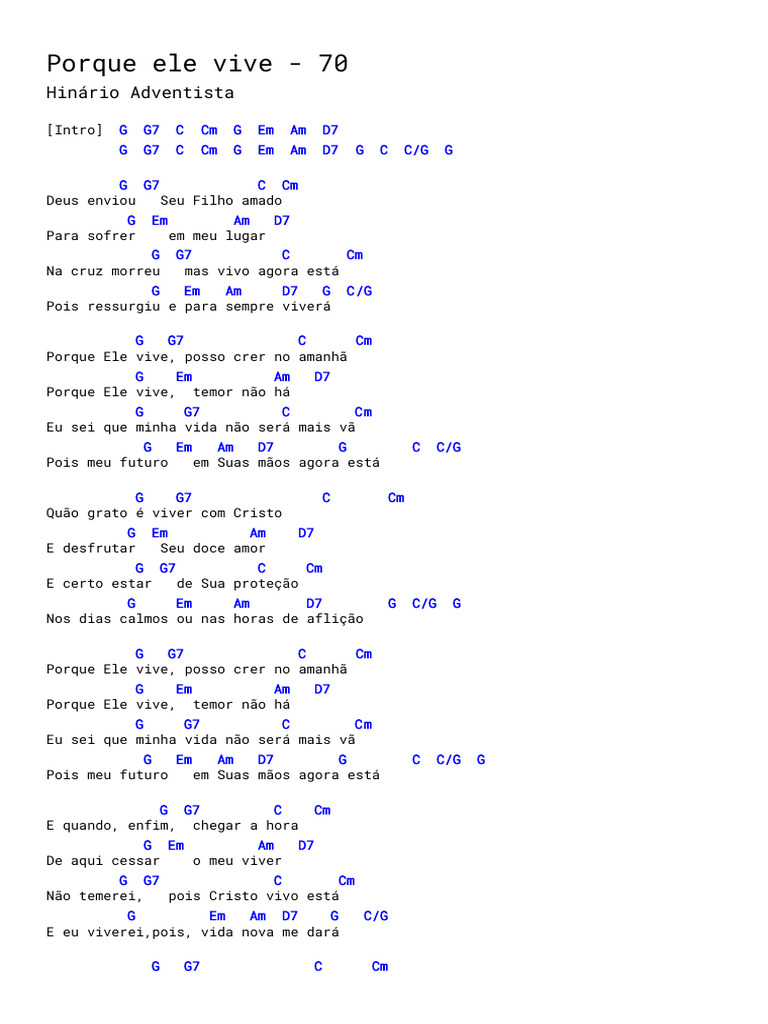 Letra da Música "Porque Ele Vive" | PDF