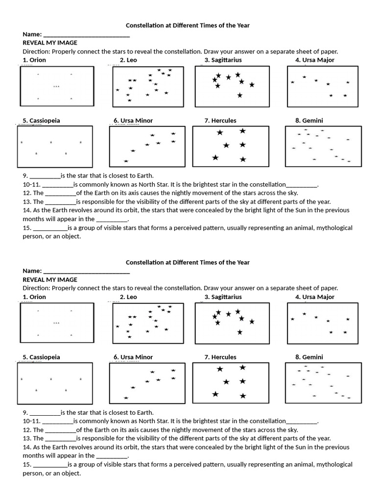 Constellation at Different Times of The Year Quiz 2 | PDF