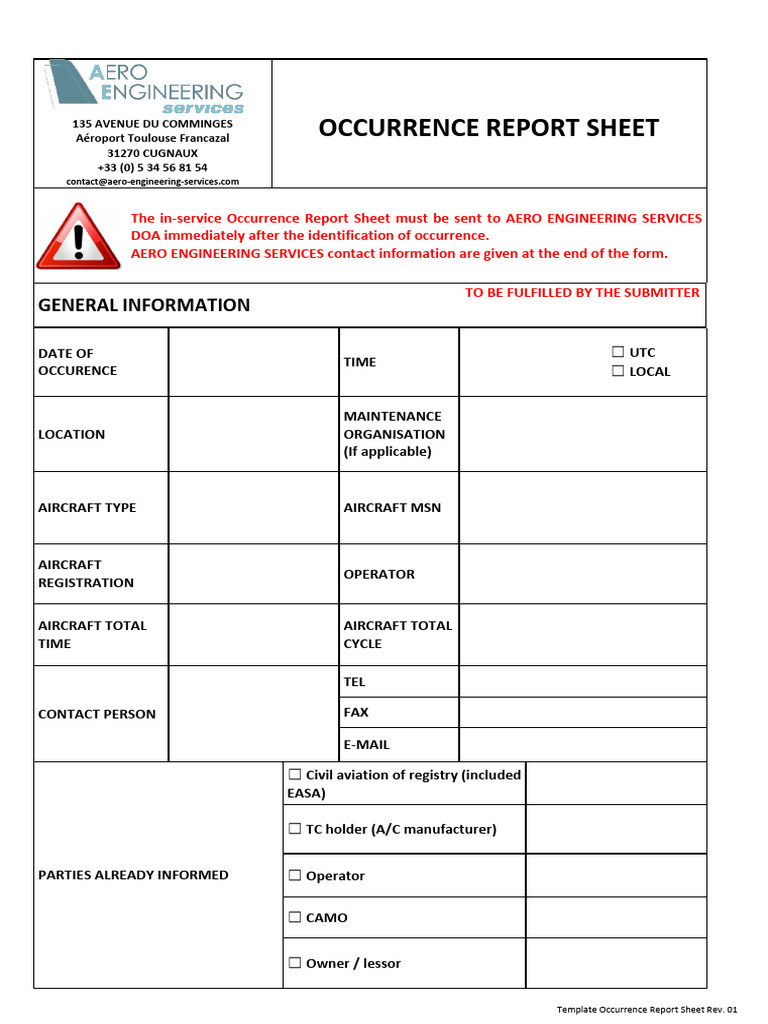 Occurence Report Sheet | PDF | Aviation | Aircraft