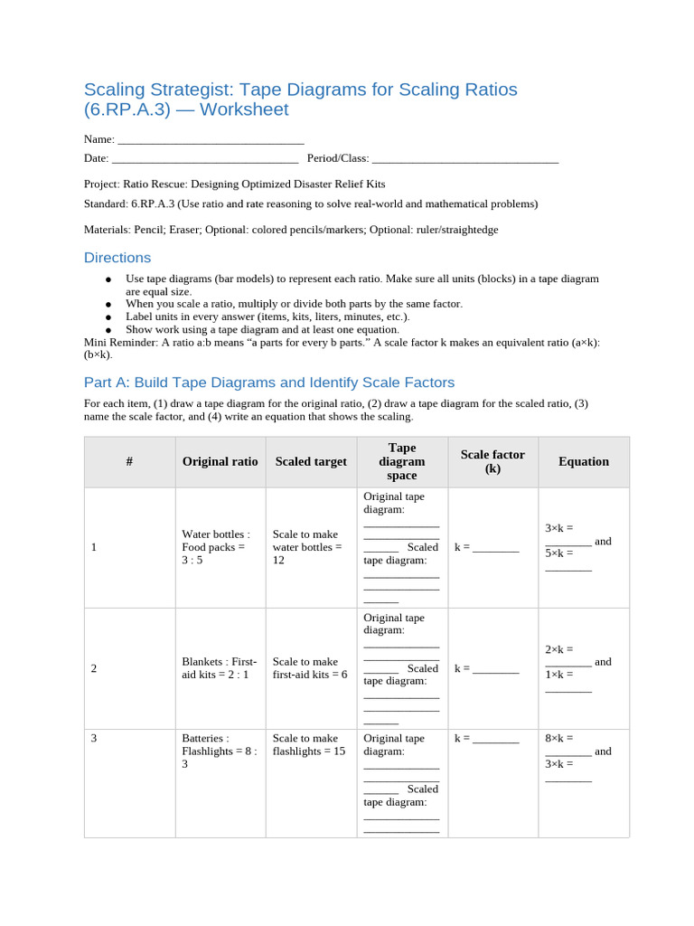 Scaling Strategist Tape Diagrams For Scaling Ratios 6 RP A 3 Worksheet ...