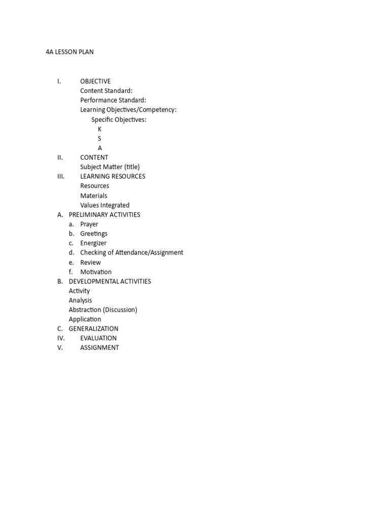 4a Lesson Plan | PDF