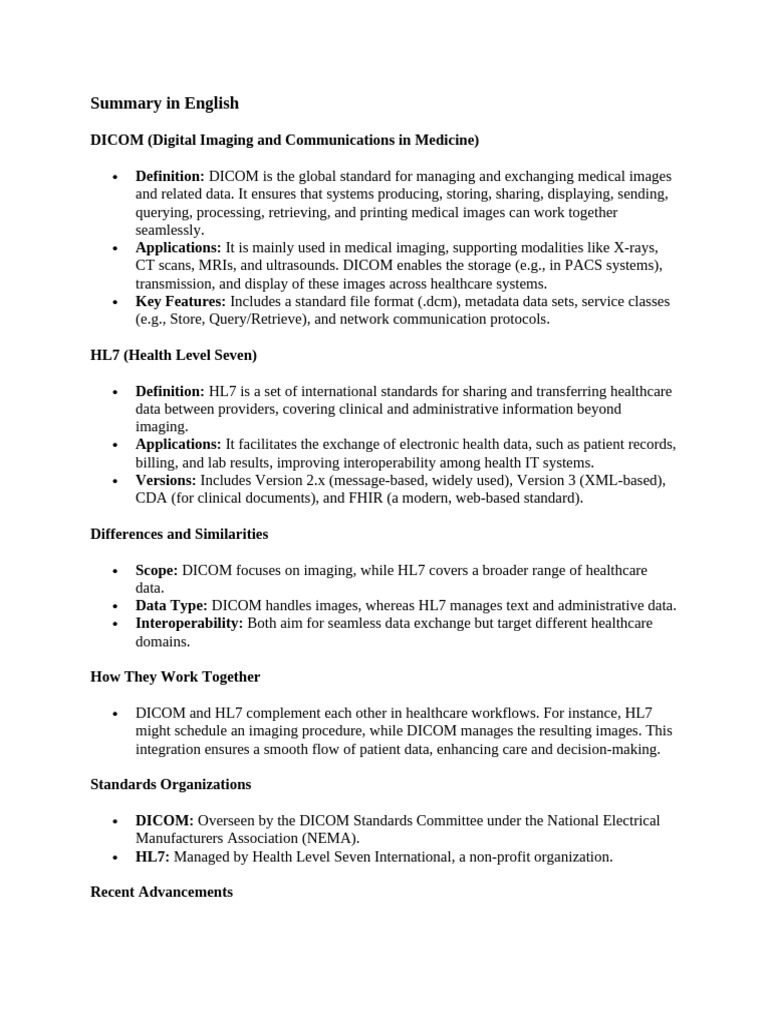 Note Dicom & Hl7 | PDF