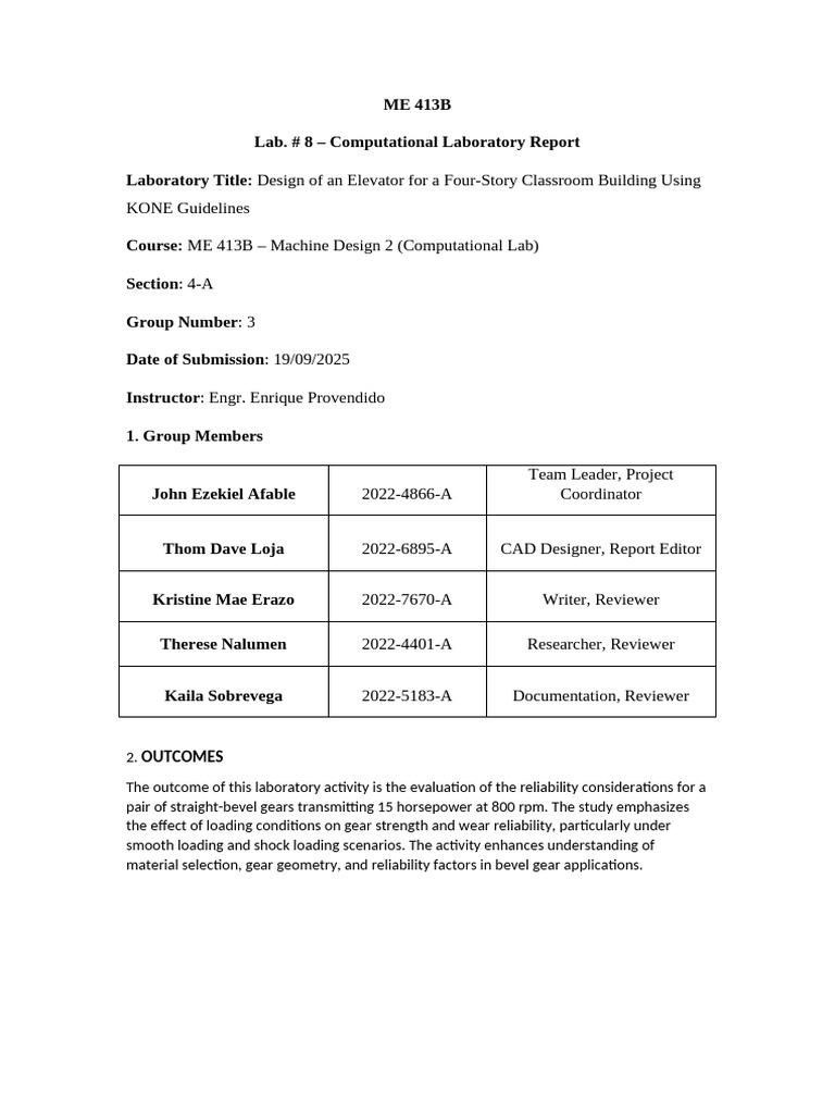 Me 413b - Lab 8 (Afable Group) | PDF | Gear | Strength Of Materials