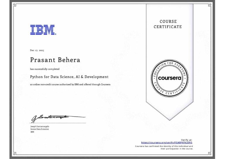 Prasant Behera, Roll No-EE-24-30, Regd No-2401230176, Python for Data Science, Ai &Development | PDF