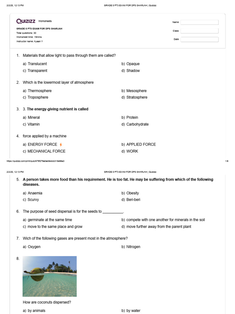 Grade 5 PT3 Exam Worksheets | PDF | Atmosphere Of Earth | Atmosphere