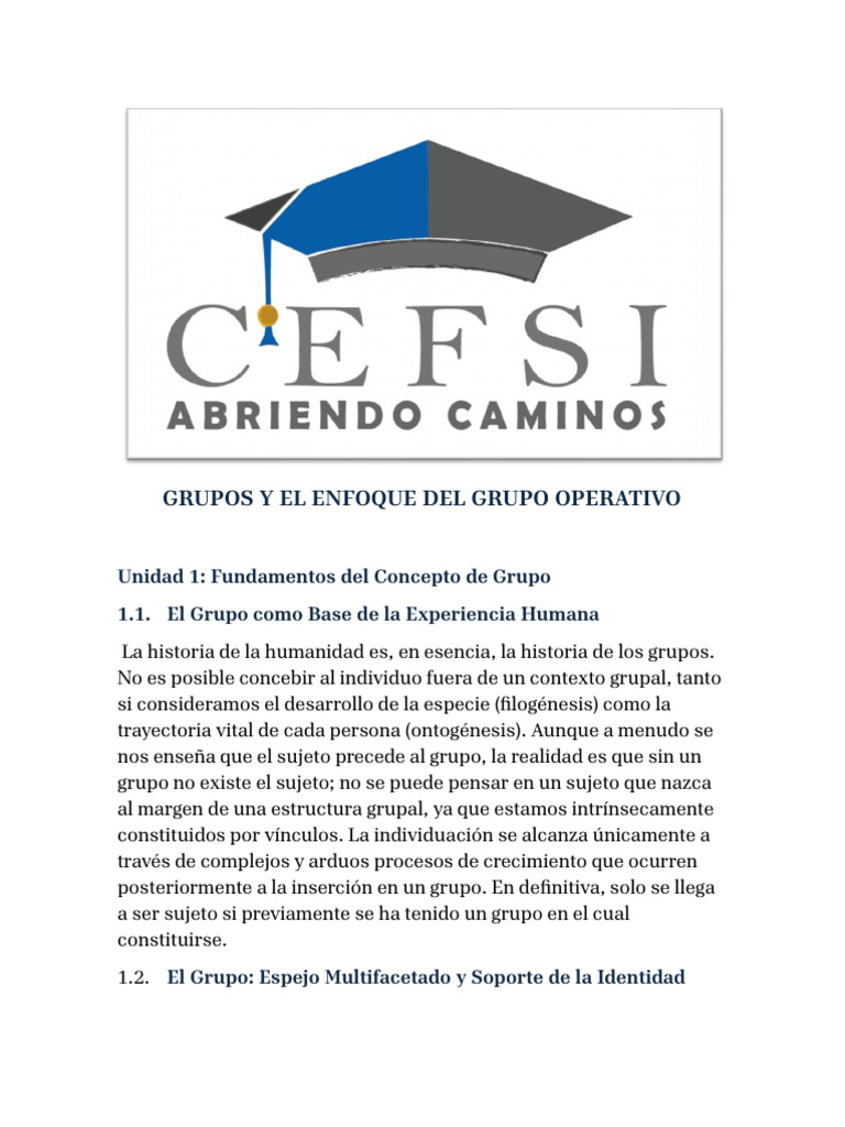 Grupos y El Enfoque Del Grupo Operativo | PDF | Aprendizaje ...