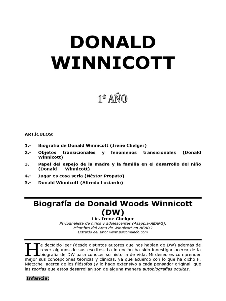 Biografía de Donald Winnicott: Infancia y Teoría | PDF | Psicoanálisis ...