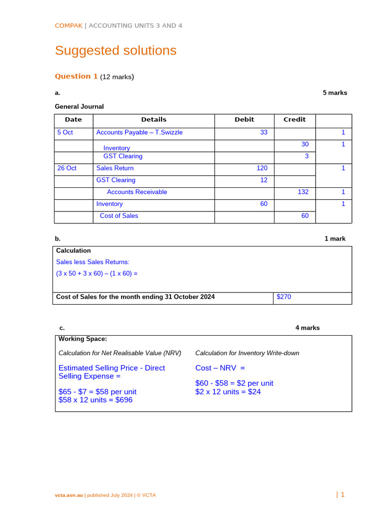 2024 VCTA Exam Solution | PDF | Debits And Credits | Depreciation