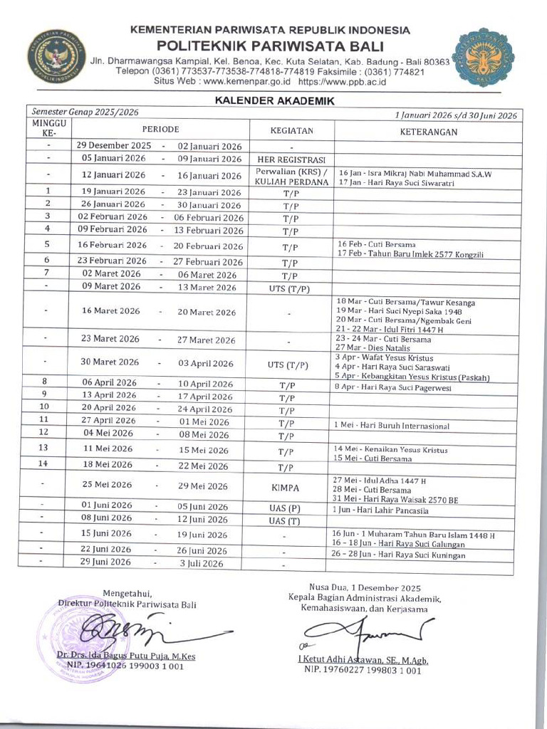 Kalender Akademik 2025-2026 Genap | PDF