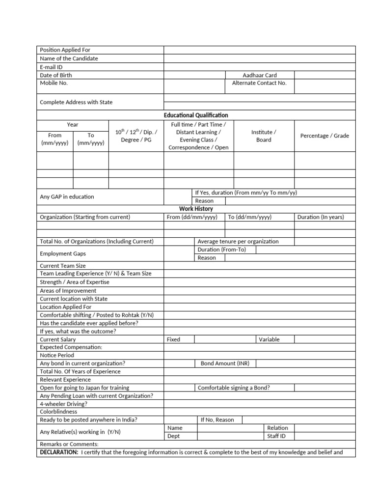 Application Form MSIL | PDF