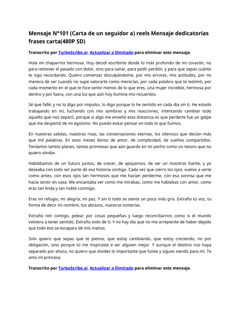 Mensaje N°101 (Carta de Un Seguidor A) Reels Mensaje Dedicatorias ...
