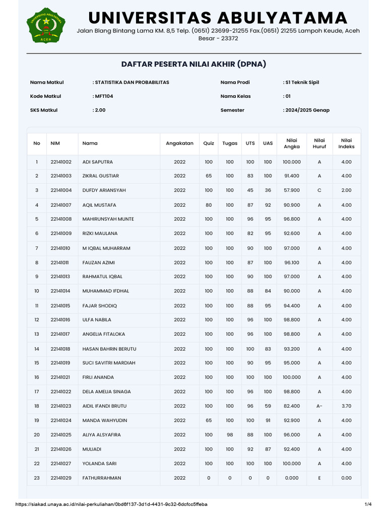 DPNA Statistik &probabilitas NIM Ganjil | PDF