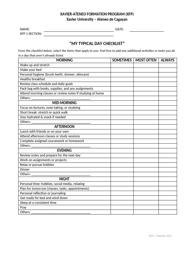 My Typical Day Checklist Mod3Lesson1 | PDF