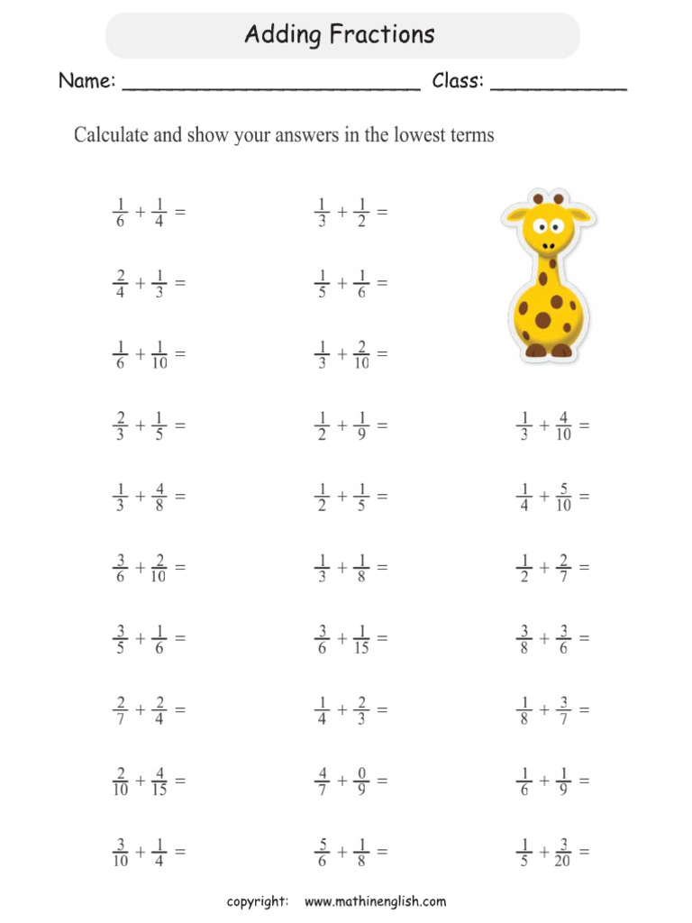 Adding Unlike Fractions | PDF