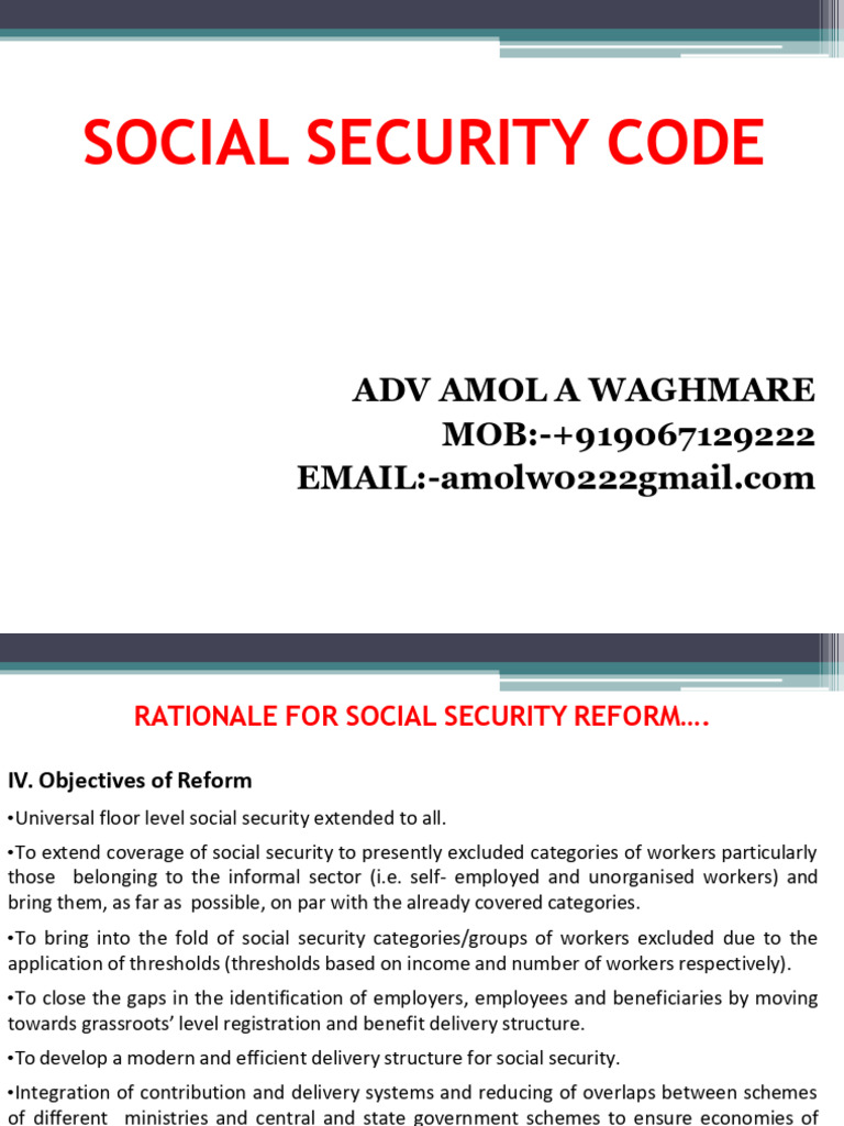 Social Security Code Overview and Reforms | PDF | Employment | Pension