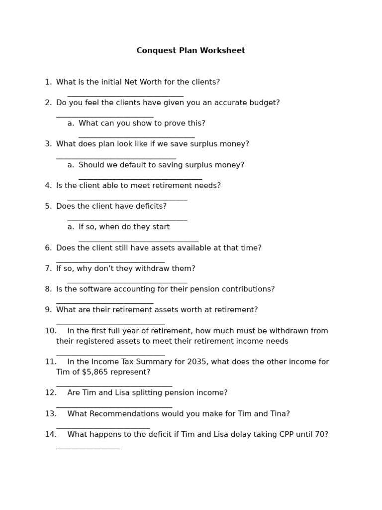 Client Retirement Planning Worksheet | PDF