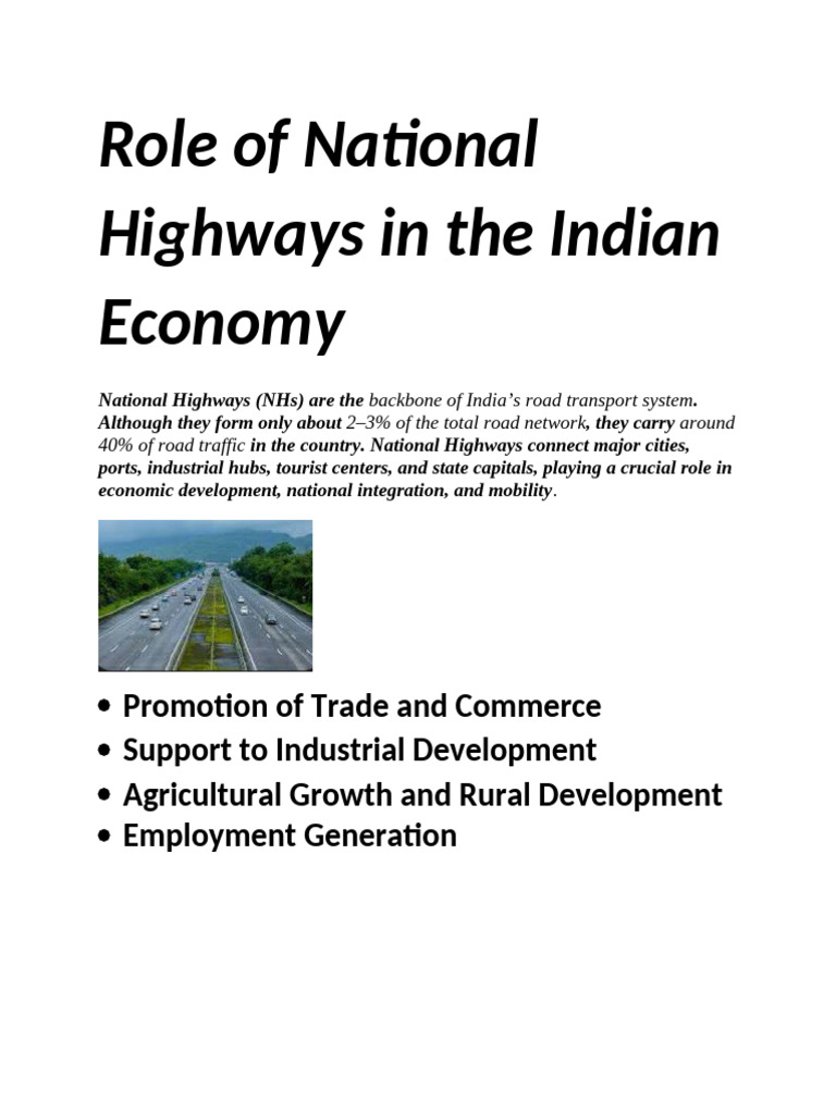 Impact of National Highways on India's Economy | PDF | Agriculture ...