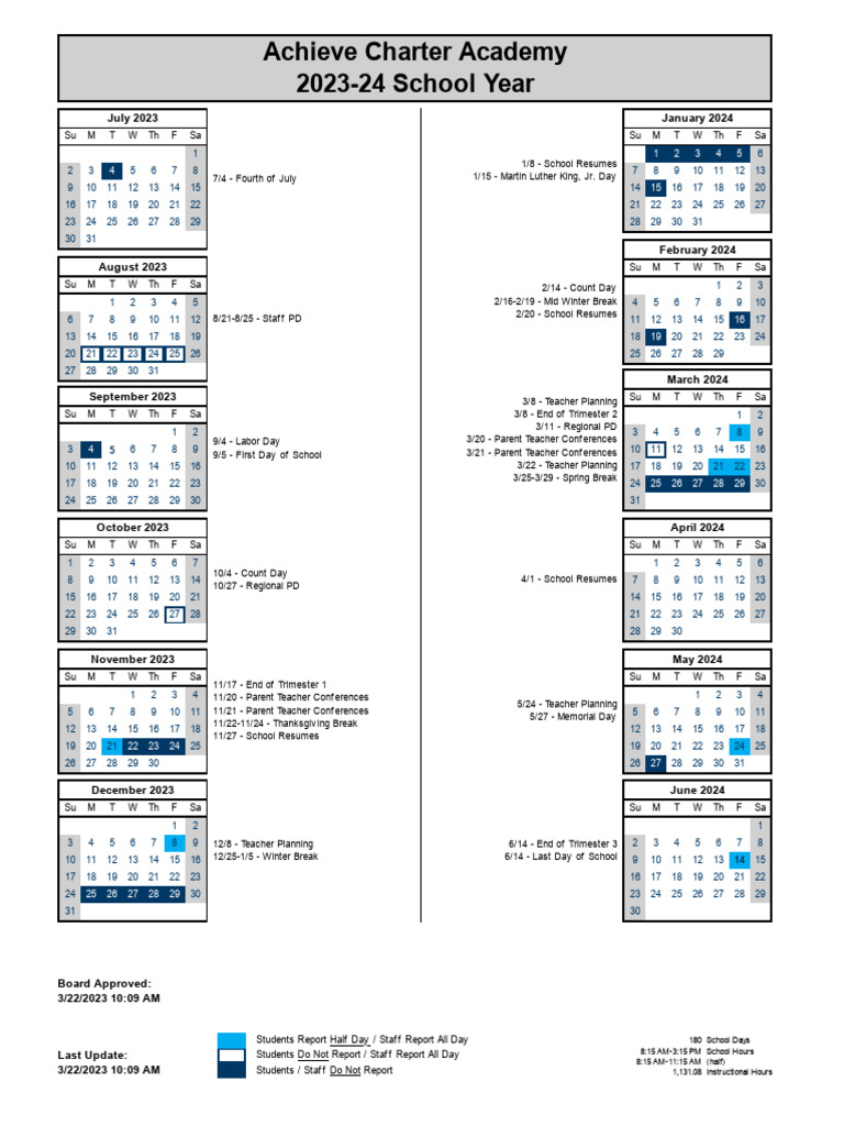 Achieve 2023 24 FINAL Calendar | PDF | Educational Stages | Schools