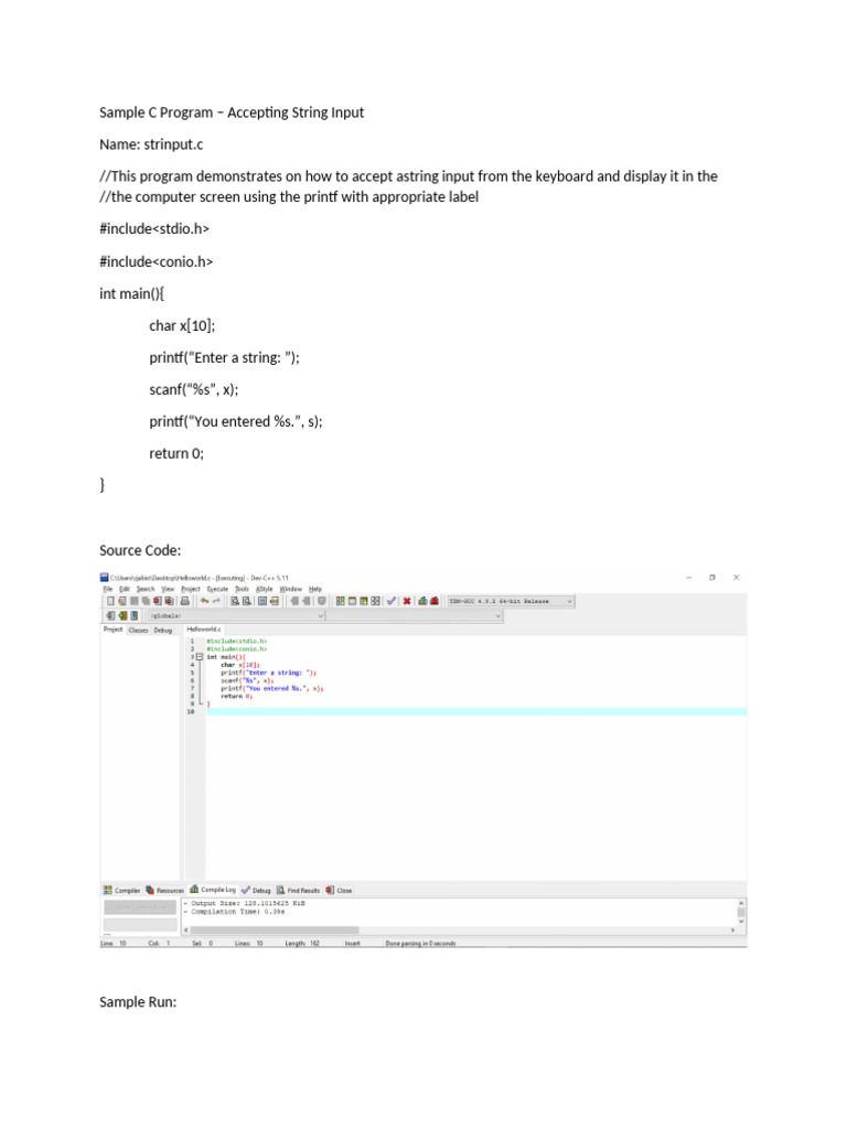 Sample C Program 3-Sample C Program - Accepting String Input | PDF