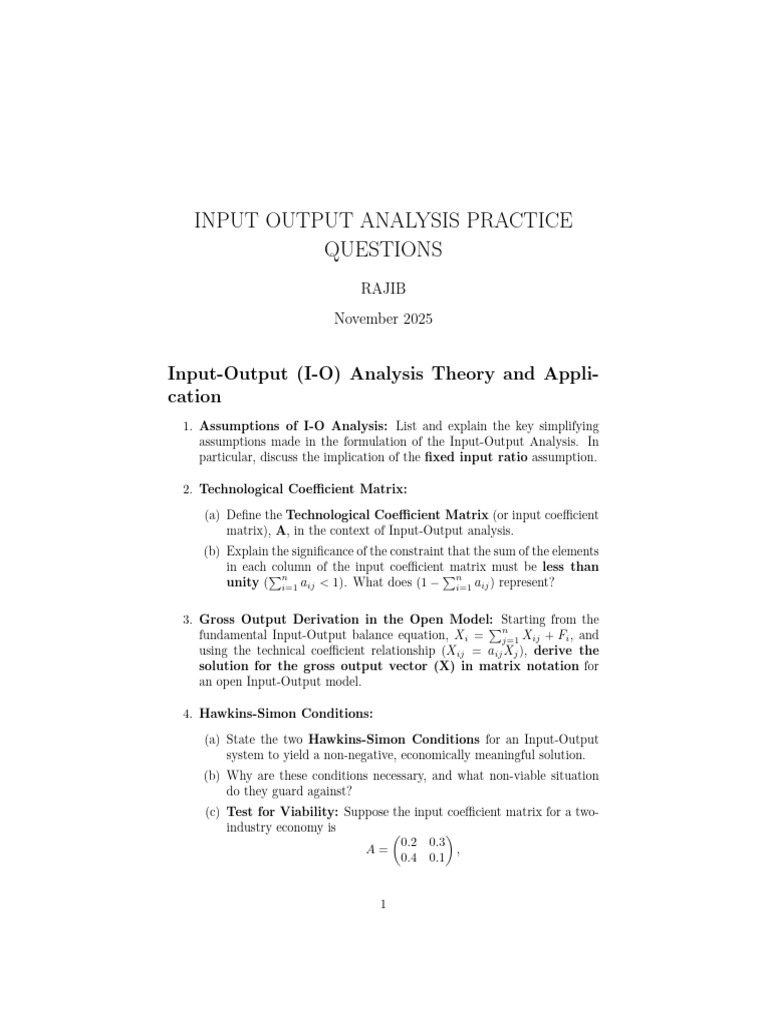 Input Output Analysis Practice Questions | PDF | Input–Output Model ...