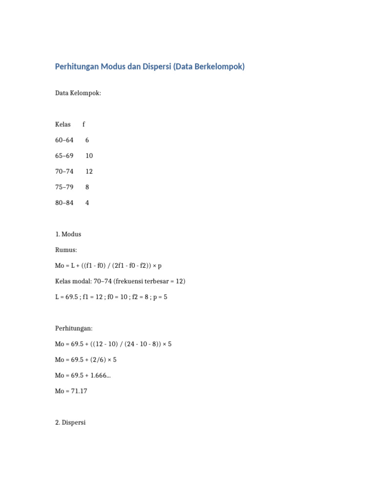 Modus dan Dispersi Data Berkelompok | PDF