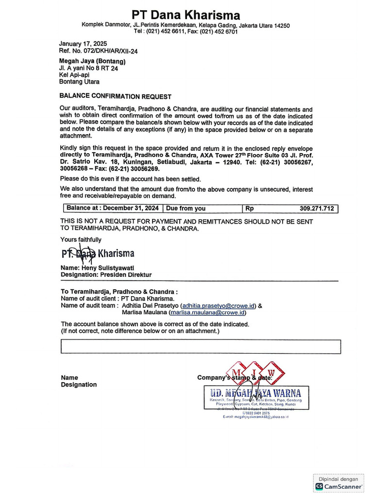 Balance Confirmation Request 2024 | PDF