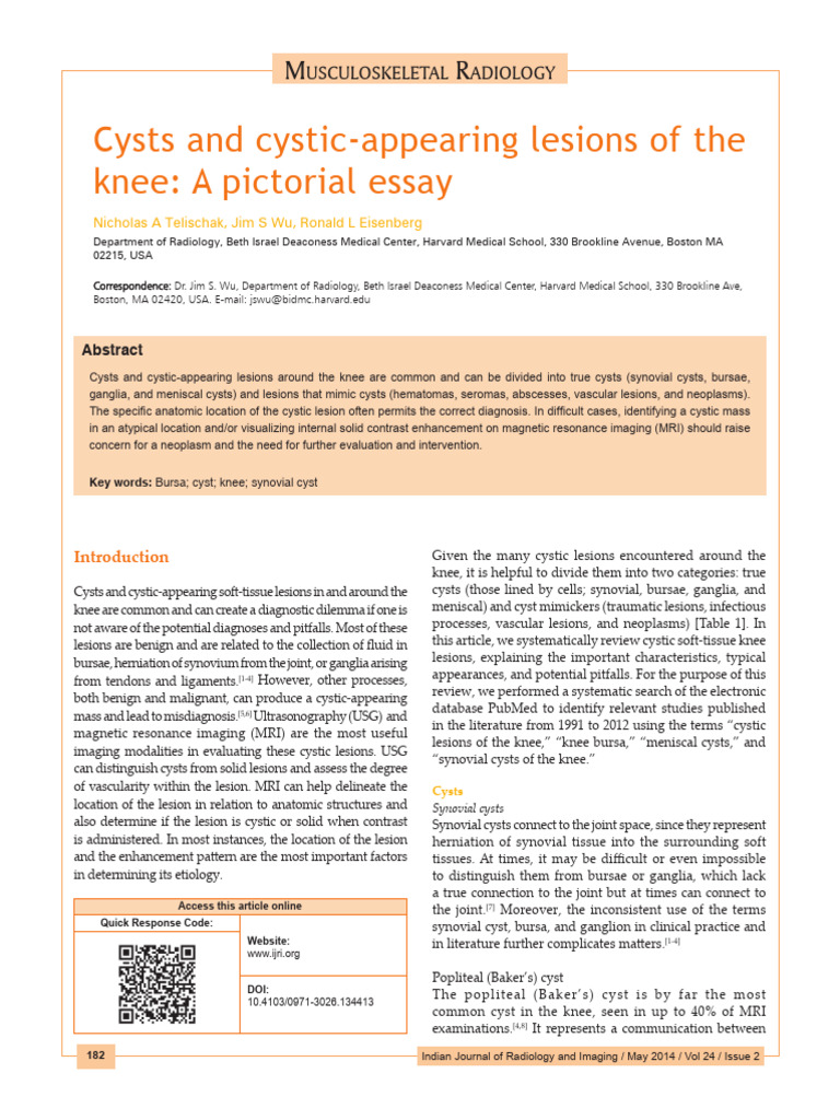 Cysts and Cystic Appearing Lesions of The Knee | PDF | Knee | Clinical ...