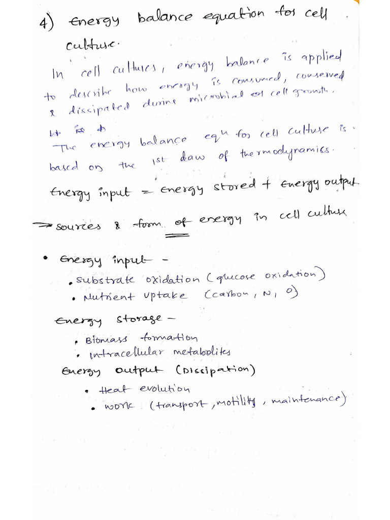 Energy Balance Equation For Cell Cultures (5 TH Unit CBT) | PDF