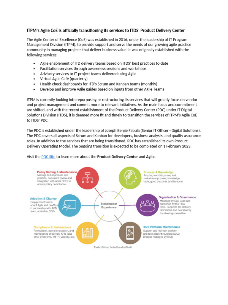 Agile CoE Transition To PDC | PDF