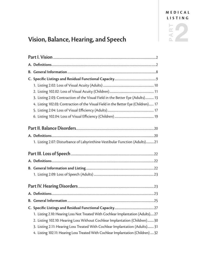 Vision, Balance, Hearing, Speech Disorders | PDF | Visual Acuity ...