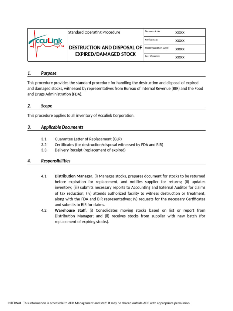 SOP for Expired Stock Disposal | PDF | Food And Drug Administration